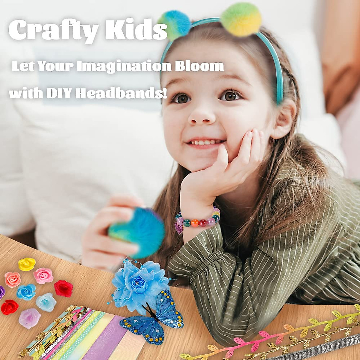 Headband Making Kit for Girls, Make Your Own Fashion Headbands, Arts & Crafts Gift for Ages 5 6 7 8 9 10 11 12 Year Old Kids, Birthday Holiday Gift for Girls Ideas, DIY Toy Gifts for Ages 5-12