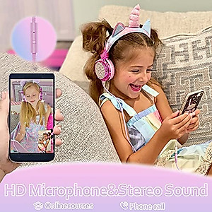 lalacosy Kids Headphones,Wired Headsets with Gifts Packing Include Sticker&Bracelet for Girls,Built-in Mic&On/Over Ear HD Stereo for Online Study/School/Tablet with Nylon Cable