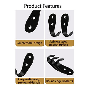 AUXBC J-Shaped Clothes Hook Wall Mounted Hooks Stainless Steel Utility Hooks Coat Hook Single Prong Robe Hooks Hanger for Hanging Coat Clothes Hat Bag Purse Towel with Screws, Black/12Pcs