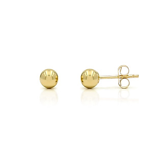 14K Yellow Gold Round Ball Studs 4mm, Polished Smooth Earrings for Women, Butterfly Backing, Giorgio Bergamo (4mm)