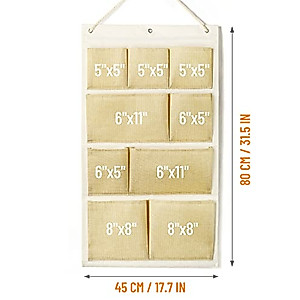 Over Door 4-Shelf Hanging Storage Bags Wall Mount Closet Organizer, 9 Pockets Linen Cotton Fabric Multi Functional Living Room Bedroom Bathroom File Magazine Waterproof Free Hooks Yellow