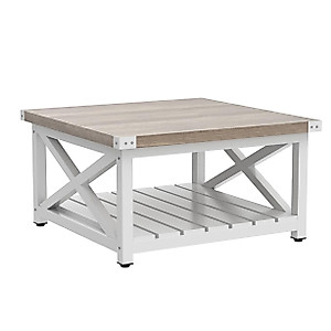 YITAHOME Farmhouse Coffee Table,Square Coffee Table for Living Room, Vintage Living Room Table with Shelf, Coffee Table with Storage,Grey Wash