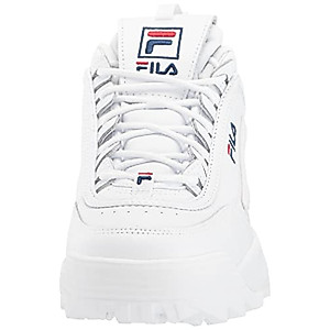 Fila Women's Disruptor II Premium Comfortable Sneakers, White/Navy/Red, 8.5