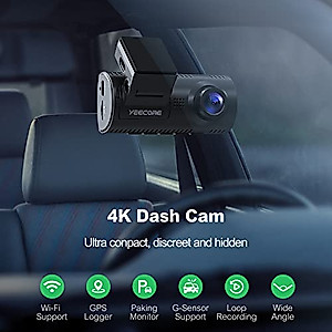 Yeecore Dash Cam, 4K Dash Cam Front UHD 2160P, Car Camera with WiFi GPS, 3.16" LCD,Dash Camera for Cars with WDR, Night Vision, Parking Monitor, G-Sensor, Support 256GB Max