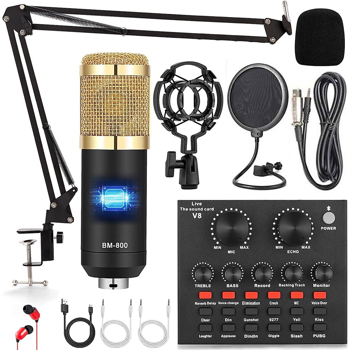 ALPOWL Podcast Equipment Bundle, Audio Interface with All in One Live Sound Card and BM-800 Condenser Microphone, Perfect for Recording, Broadcasting, Live Streaming, YouTube, TikTok (BM800-V8G)