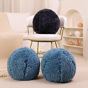 Ukadou Plush Ball Throw Pillow 15.7in Black Round Pillow Simple Round Ball Pillow Furry Spherical Circle Shaped Pillow for Bed Sofa Couch Chair Decorations (Black)