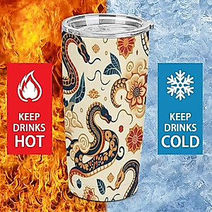 20oz Chinese Style Snake Pattern Tumbler Stainless Steel, Vacuum Insulated Tumbler with Lid And Straw Unique Coffee Mug Travel Mug Gifts for Women Men