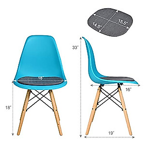 Giantex Dining DSW Chairs with Linen Cushion, Modern Mid Century Shell Chairs w/Wood Legs, Removable Fabric Upholstered Seat, Armless Side Chairs for Dining Room Living Room Kitchen (2, Blue)