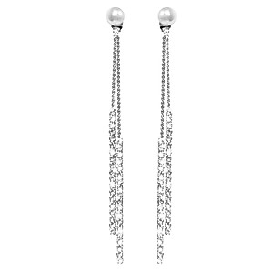 Fashion Silver Earrings, Long Drop Dangle Earrings, Sterling Silver Bling Design Long Dangle Earrings Drop Women Drop Silver Earrings Dangling Earrings Jewelry for Women(Chic Silver)
