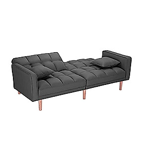 Lepfun Sleeper Sofa Bed Modern Tuft Futon Couch Convertible Loveseat Sleeper Reclining Sofa Bed Twin Size with Arms and 2 Pillows for Living Room, Dark Grey