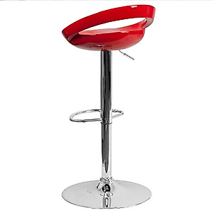 Flash Furniture Wilson 2 Pack Contemporary Red Plastic Adjustable Height Barstool with Rounded Cutout Back and Chrome Base