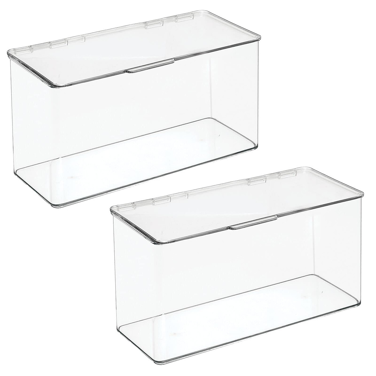 mDesign Plastic Stackable Playroom/Gaming Storage Organizer Bin Box with Hinged Lid for Drawer or Cabinet - Organize Electronics, Crayons, Games, Blocks, Toys, Lumiere Collection - 2 Pack - Clear