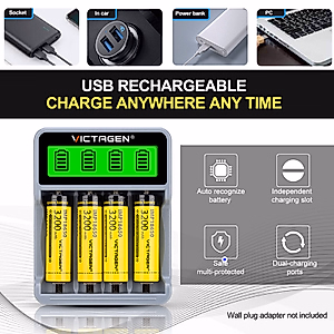 18650 Battery Charger Combo 3.7V, VICTAGEN Universal Smart Chargers for Rechargeable Li-ion Batteries 26650 22650 21700 14500 10440 RCR123, Ni-MH Ni-CD AA AAA C