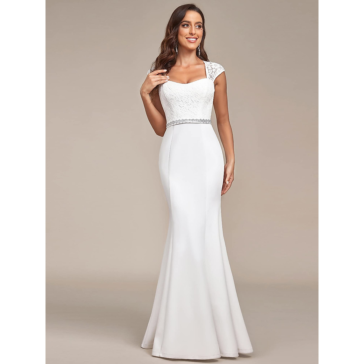 Ever-Pretty Women's Mermaid Spaghetti Straps V-Neck Long Formal Dresses for Evening Party White US10