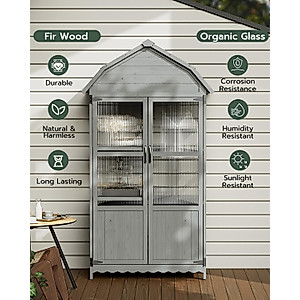 AOVSA Wooden Outdoor Storage Cabinet, 71" Weatherproof Garden Shed with Shelves, Waterproof Roof, Tool Storage for Patio/Backyard/Pool/Lawn (Gray)