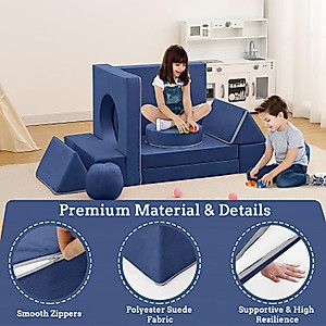 GarveeHome 12PCS Modular Kids Play Couch, Toddler Couch Child Sectional Sofa for Creative Play, Sleeping, Reading, Convertible Sofa Foam Couch Building Fort for Playroom Bedroom, Navy Blue
