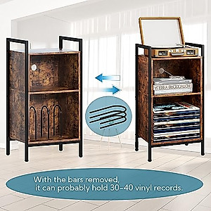 Yusong 3 Tier End Table, Tall Side Table with Storage Cabinets, Bedside Table Nightstand Small Bookcase for Small Space in Living Room, Bedroom, Office, Rustic Brown