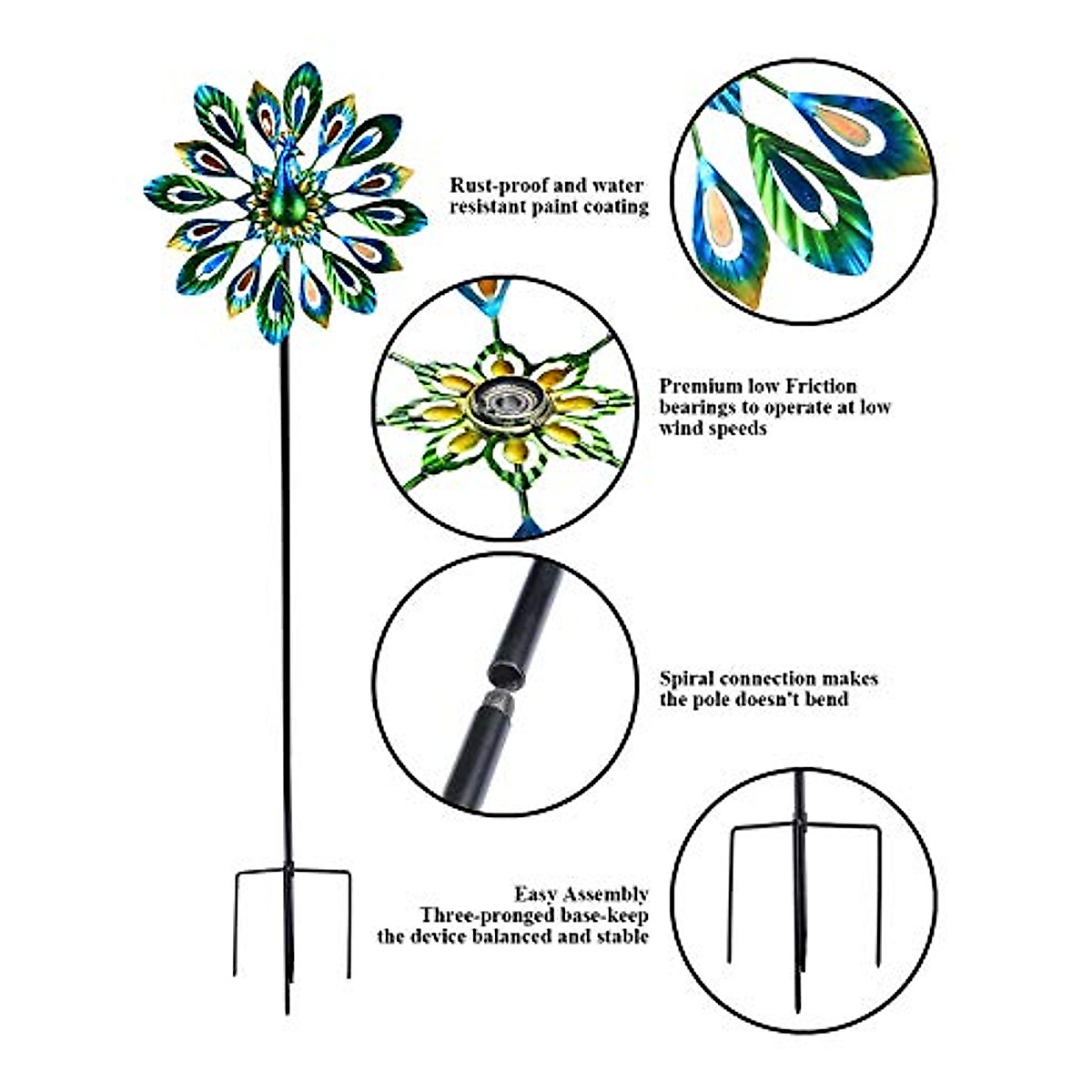 MUMTOP Wind Spinner 51" Peacock Double Wind Sculpture is Suitable for ...