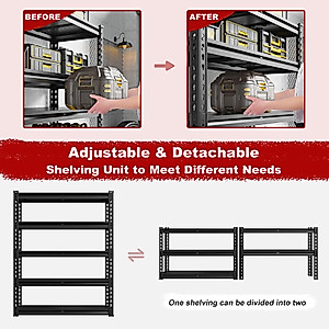 REIBII 72" H Garage Shelving 5-Tier Heavy Duty Storage Shelves 2000LBS Metal Storage Utility Rack for Commercial Warehouse Pantry Kitchen,Black,72" Hx 40" Wx18 D