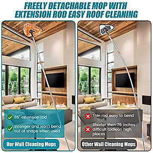 SHASUXTING 85 in Wall Cleaner Mop with Handle Adjustable Ceiling Cleaning Mop with 6 Replaceable Mop Cloth 360° Rotating Ceiling Dust Cleaner Reusable Baseboard Cleaning Tool Dry and Wet Use for Windo