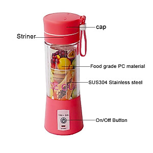 Portable Blender-Fruit & Vegetable Juicer-For Travel Sports Kitchen-380Ml With 6 Blades-WENPIC Food Mixer-For Shakes And Smoothies，Juice, Baby Food, Etc. (Pink)