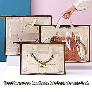 8 Pcs Purse Dust Bags For Storage, Clear Purse Organizer Storage For Closet, Handbag Organizer Storage For Closet, Hanging Bag Organizer With Zipper And Handles, S Hanging Hooks (L)