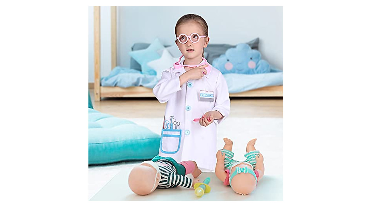 Leegleri Kids Doctor Lab Coat Role Play Costume for Ages 3-8
