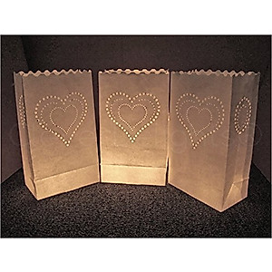 CleverDelights White Luminary Bags - 20 Count - Heart of Hearts Design - Wedding Party Christmas Holiday Luminaria