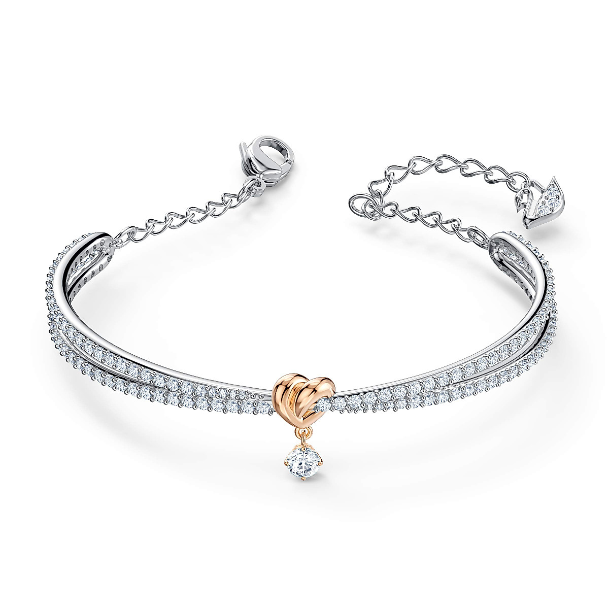 Swarovski Lifelong Heart Bangle Bracelet, Women's White Crystal Heart Design Bracelet with Mixed Rose-Gold Tone and Rhodium Plating