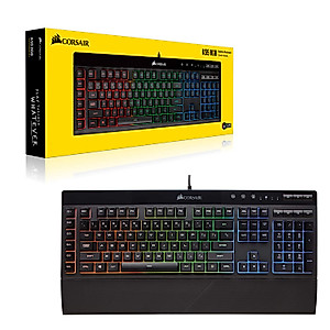 Corsair K55 RGB Gaming Keyboard - Quiet & Satisfying LED Backlit Keys - Media Controls - Wrist Rest Included - Onboard Macro Recording (Renewed)