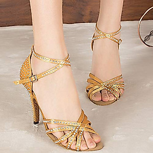 YKXLM Women's Professional Rhinestone Ballroom Wedding Dance Shoes Latin Salsa Performance Practice Dance Shoes,model USYCL154-6,Yellow,6US