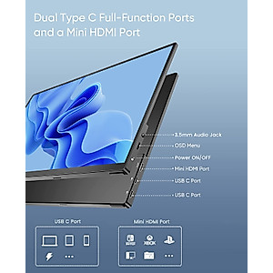 KekeBite Portable Monitor 17.3 inch FHD 1080P Laptop USB C HDMI Gaming Ultra-Slim IPS Display w/Smart Cover & Speakers,Plug&Play,External for PC Phone Mac Xbox PS4, E4