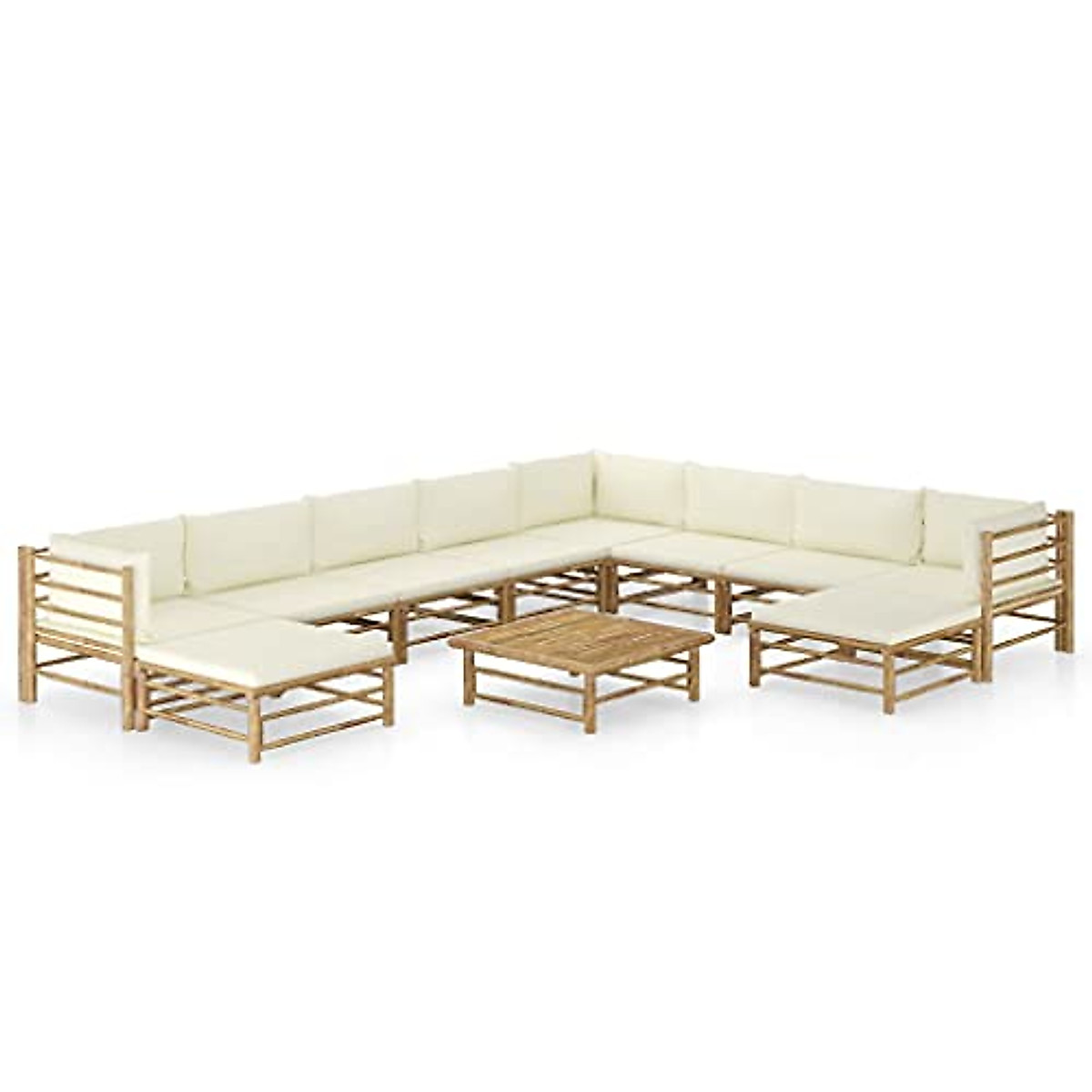 CUMYZO 11 Piece Patio Lounge Set with Cream White Cushions Bamboo 85kg/187lb