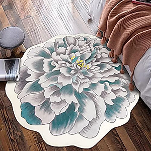 Modern Floral Rug 4Ft Round Farmhouse Rug Bedroom Floor Carpet Kids Rug Rural Accent Peony Flower Area Rug Nonslip Washable Circle Mat for Living Room Apartment Floor Protective Rug, Grayish Green