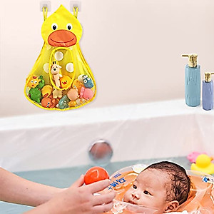 Linkidea Bath Toy Organizer, Bathtub Toy Organizer Holder, Bath Toy Net Storage Holder with Adhesive Sticker Hooks (2pcs, Duck)