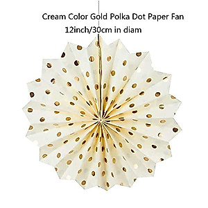 Mint Gold Birthday Decorations for Women Mint Cream Gold Polka Dot Paper Fans for Trial Baby Shower Decorations Mint Gold Wedding/Mint First Birthday Bridal Shower Decorations