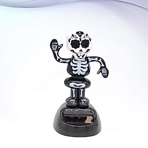 Amosfun 2pcs Halloween Solar Bobble Skeleton Shaking Head Dancing Toy Figurines Car Dash Board Decorations Halloween Party Favors Gifts