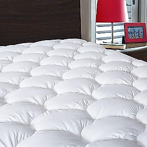 JURLYNE Mattress Pad Full XL Size, Quilted Fitted Mattress Cover, Pillow Top with Fluffy Breathable 5D & 7D Spiral Fiber Filling, Cooling Mattress Topper Cover, Protector, White