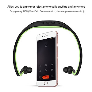Serounder Bluetooth Headset, Sport Wireless Bluetooth 4.1 Neckband Earphone Stereo Headphones Headset w/Mic, TF Card Slot and Hands-Free Calls(Green)