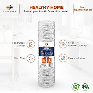 Aquaboon 2 Stage Whole House Water Filter System w/Wrench, Iron White Coated Bracket & Pressure Gauge & Release Button (1" Port) - 5 Micron 4.5 x 20 GAC Filter & String Wound Sediment Filter