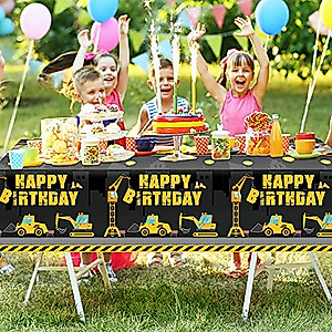 Construction Happy Birthday Tablecloth Dump Truck Birthday Table Covers Tractor Plastic Printed Tablecloth Construction Themed Birthday Party Decoration Supplies for Kid Boy (Black, 3 Sheets)