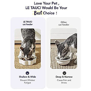 LE TAUCI Cat Food Bowl Ceramic, 8 Oz Small Shallow Cat Food Dishes for Indoor Cats, Cat Water Bowl, Relief Whisker Fatigue Cat Bowls, Cute Paw Shaped Kitten Bowls, Cat Plates, Small Animal Food Bowl