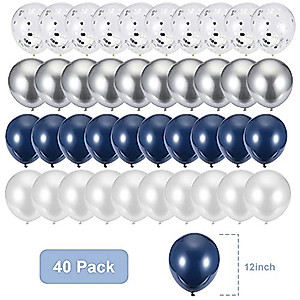 66 Pieces Blue Party Decorations Include Blue White Grey Balloons, Paper Pom Flowers, Tassel Garland and Round Party Garland for Blue Birthday Party Wedding Baby Shower Graduation Ceremony
