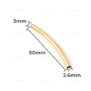 AUEAR, 100 Pack Plated Metal Smooth Long Curved Noodle Tube Spacer Loose Beads 3x50mm for DIY Necklace Bracelet Jewelry Making (Gold)