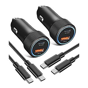USB C Car Charger 2-Pack, Eversame 36W PD3.0 & QC3.0 Dual USB Fast Car Charger Adapter for Samsung Galaxy S22/S21/Google Pixel 6/iPhone 14/14 Pro Max/14 Pro/14 Plus/13/12/iPad Pro-6FT C-C Cable-Black