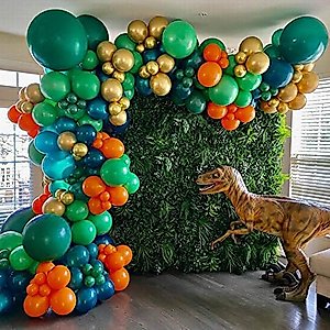 135pcs Jungle Party Balloon Arch Green Orange Gold Balloon Garland for Jungle Dinosaur Themed Party Kids Boys Birthday Party and Animal Party Decorations
