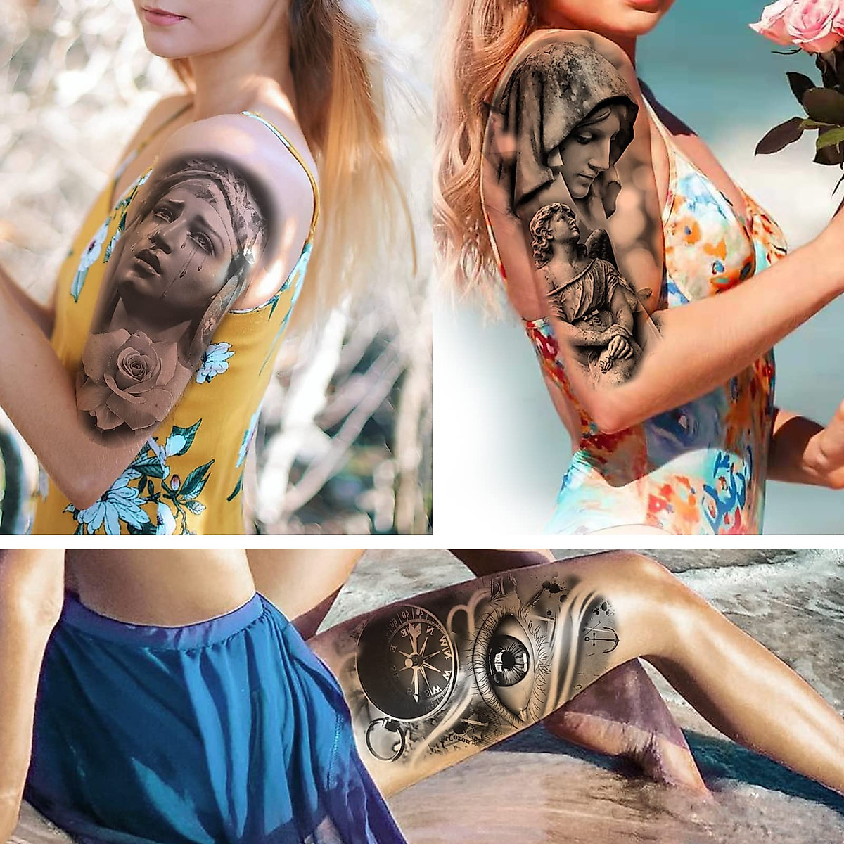 Roarhowl Temporary tattoo women men temporary tattoos Black Gray Large tattoo Jesus angel 3D realism Easter tattoo Tattoo Sleeves10 Sheets