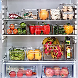 Ikaufen 4 Pack Stackable Refrigerator Organizer Bins, BPA Free Plastic Kitchen Storage Container Bins with Handles for Clear Organizer in Pantry, Cabinet, Refrigerator,Freezer Shelves,Drawer