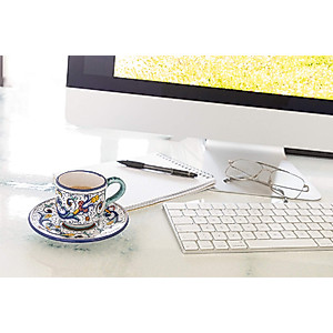 Fima thatsArte.com - Italian Ceramic Espresso Cup & Saucer Ricco Deruta Blu - Hand Painted Cup, Made in Italy Ceramics, Handmade Coffee Cups, Italian Ceramics Deruta, Italian Pottery