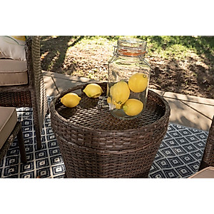 Barton 5 Piece Bistro Sofa Set w/Cushions 2 Chairs 2 Ottomans Multipurpose Outdoor Patio Wicker Rattan Furniture Space Saving